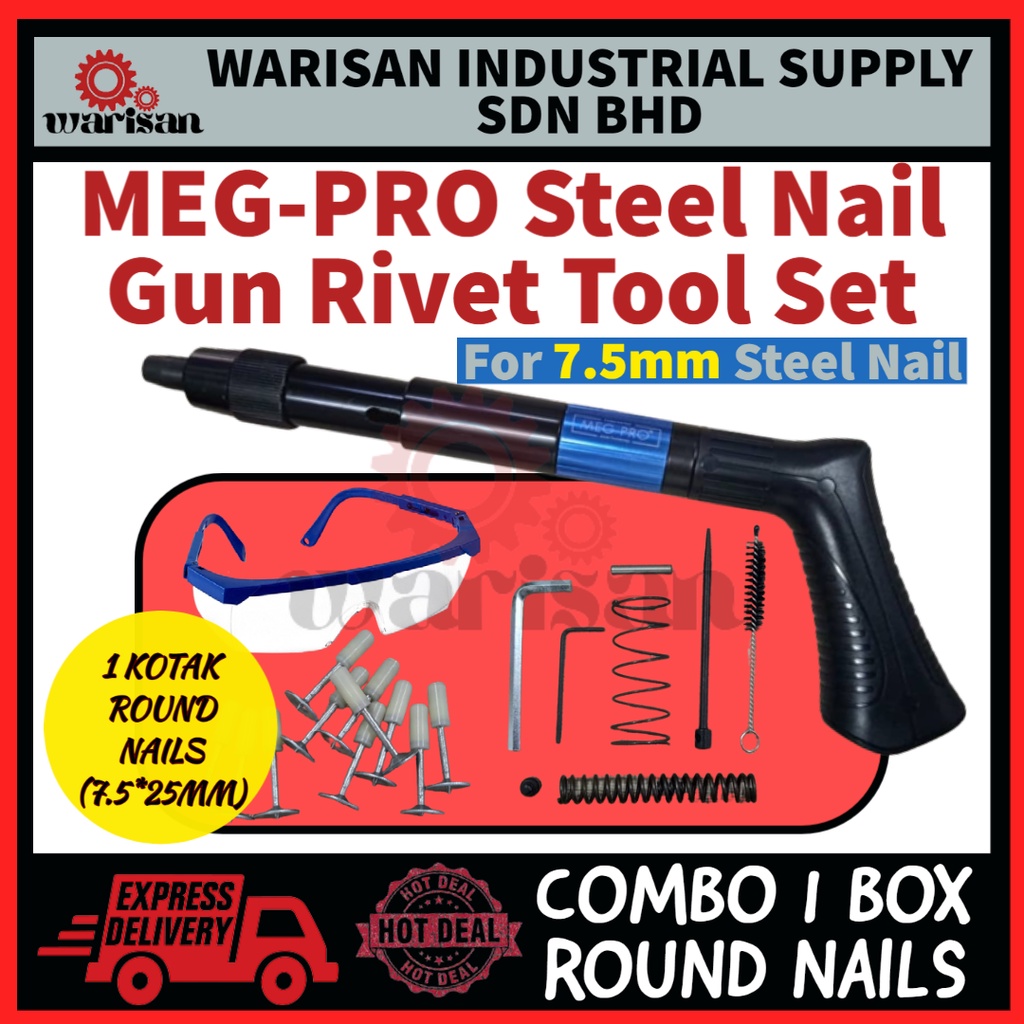 MEG-PRO Mini Manual Steel Nail Gun Rivet Tool Set – For 7.5mm steel ...