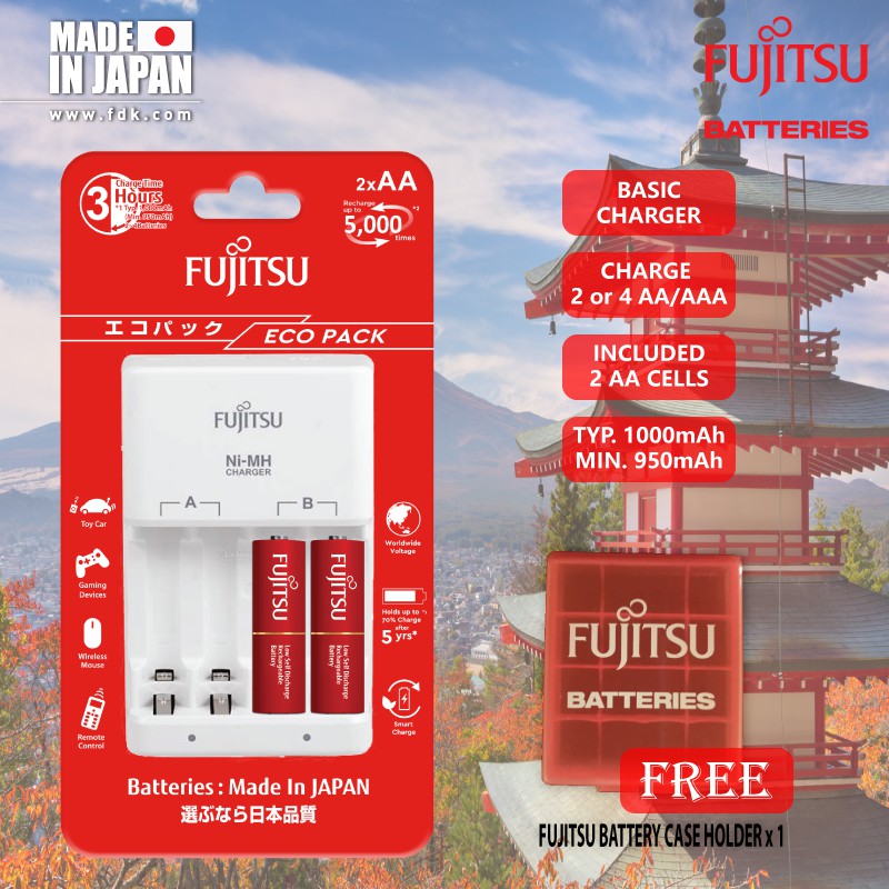 Fujitsu Eco Pack Standard Charger 2 Cells Lite AA Light Weight ...
