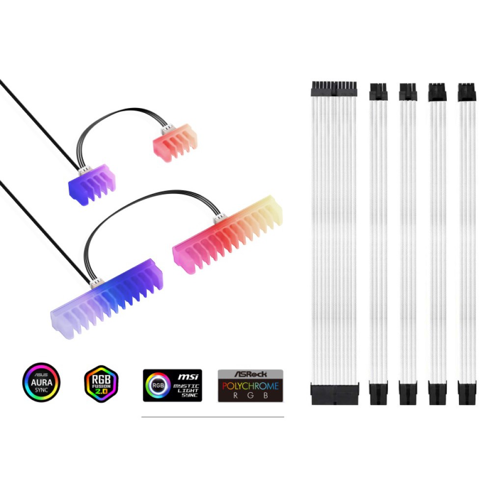 EZDIY-FAB White PSU Extension Kit 300mm With RGB Cable Comb-With ...