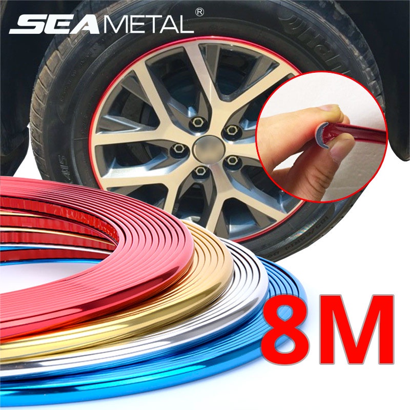 SEAMETAL 8M Car Wheel Sticker Tire Rim Strip Chrome-plated Decorative ...