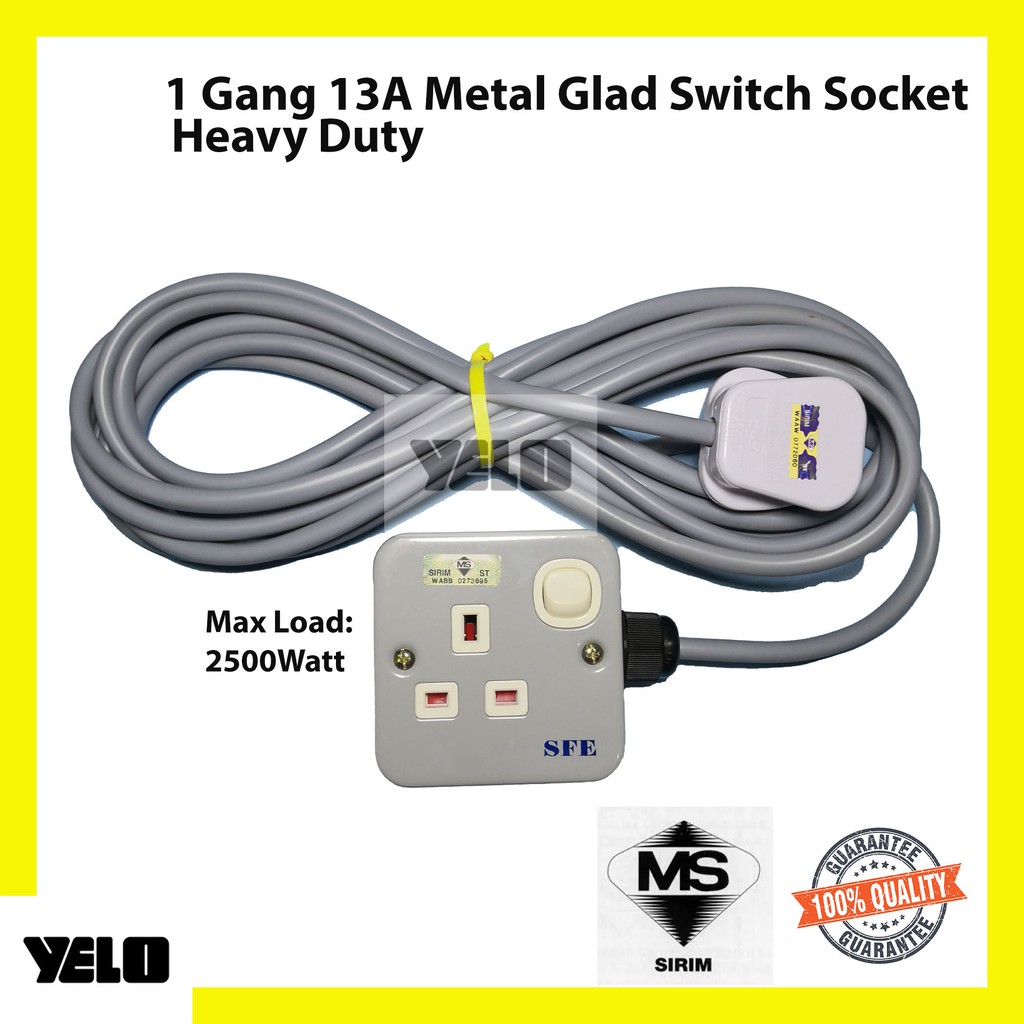 1 GANG Metal Clad HEAVY DUTY TRAILING SOCKET EXTENSION Plug FULL COPPER ...