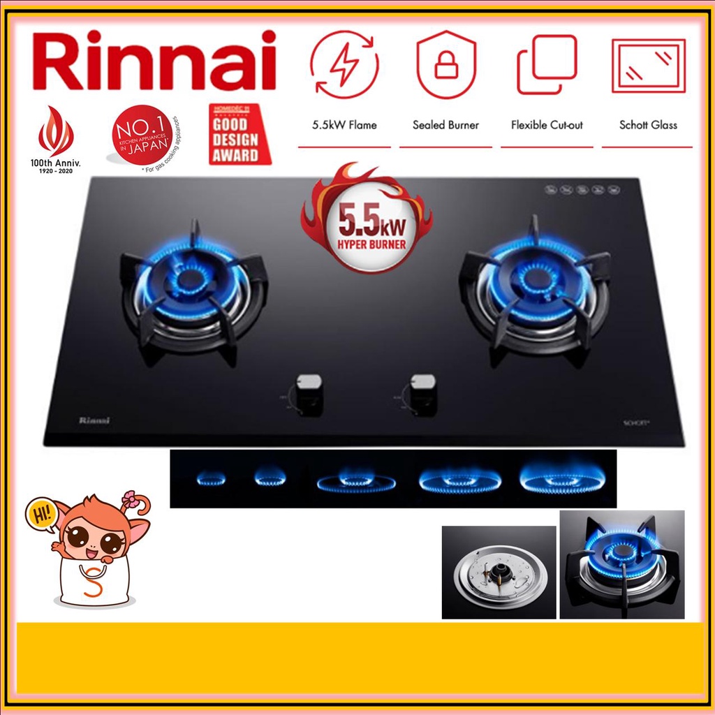 🔥RINNAI🔥 RB-92G Built-in 2 Hyper Burner Gas Hob Gas Stove RB92G Hyper ...