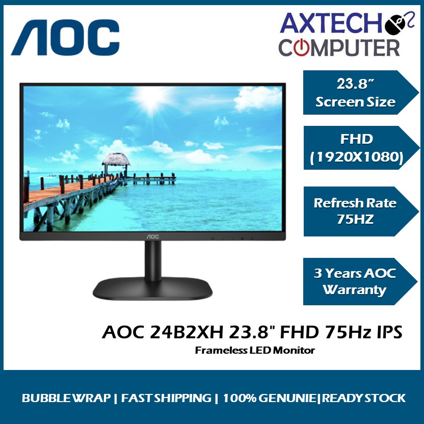 AOC 24B2XH 23.8" FHD 75Hz IPS Frameless LED Monitor ( HDMI, VGA, 3 Yrs ...