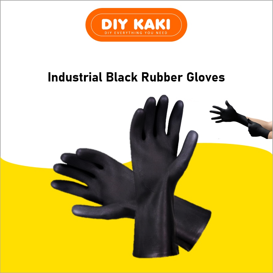 [1 pair] Elephant Black Industrial Rubber Gloves | Sarung Tangan Getah ...