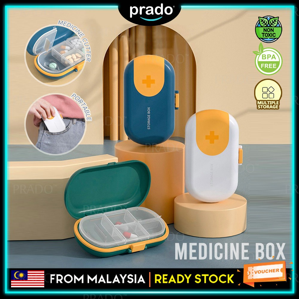 PRADO Portable Medicine Splitter Compartment Organizer Pill Tablet With ...
