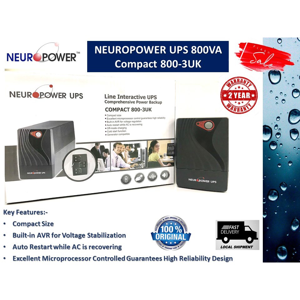 NEUROPOWER 800VA Compact 800-3UK Line Interactive UPS Comprehensive Power Backup Battery Build ...