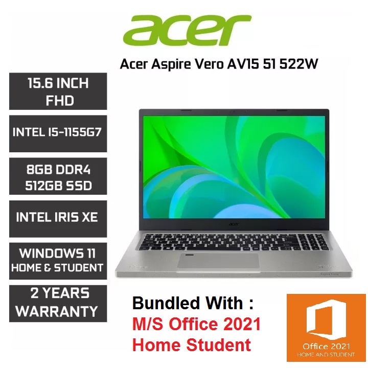 Acer Aspire Vero AV15-51-522W 15.6'' FHD Laptop - Acer AV15-51-522W ...