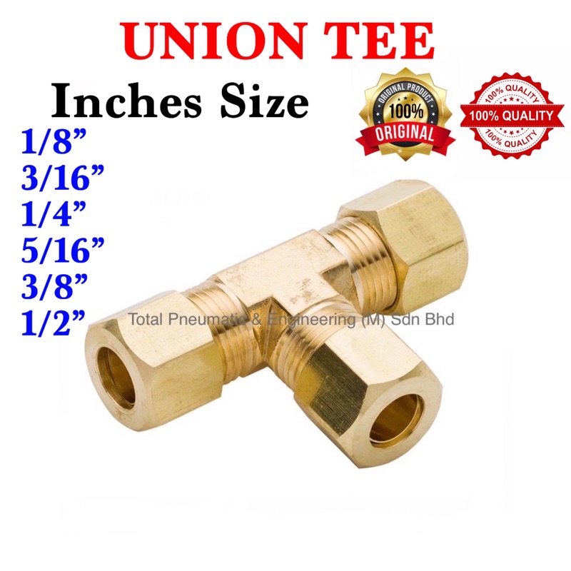 Brass Fitting Compression Union Tee 1/8” 3/16” 1/4” 5/16” 3/8” 1/2” Brass Pipe Fitting Copper ...