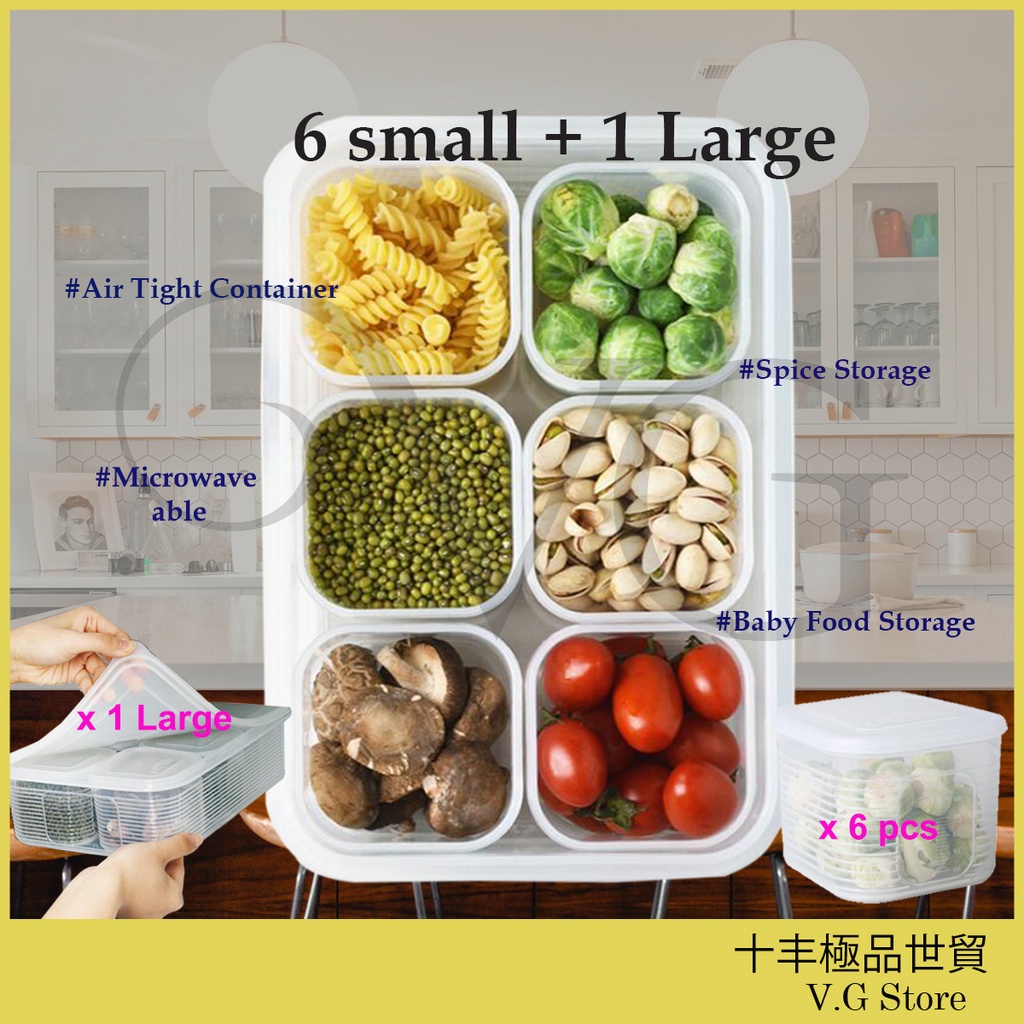 7pcs Refrigerator Storage Box 6 containers Box Food Storage Box ...