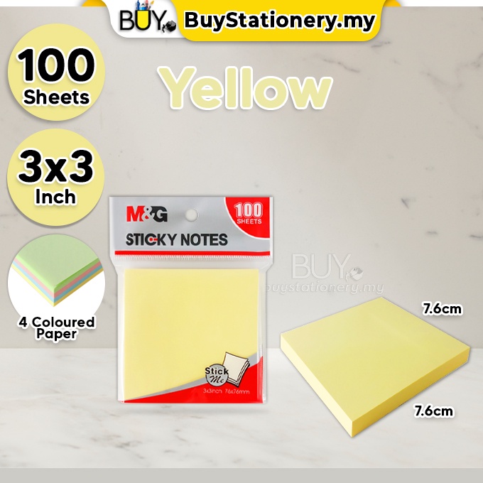 M&G Sticky Note Kertas Nota Neon Yellow Pastel Colour Bookmark Memo Pad ...