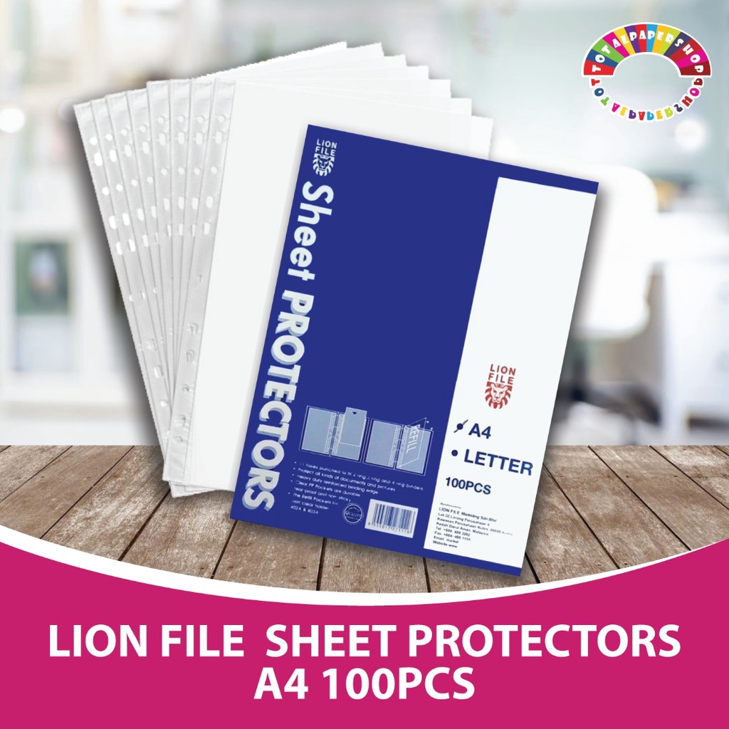 Lion File A4 11 Holes Sheet Protector 100'S/Pack For 2/3/4 Binder Ring ...