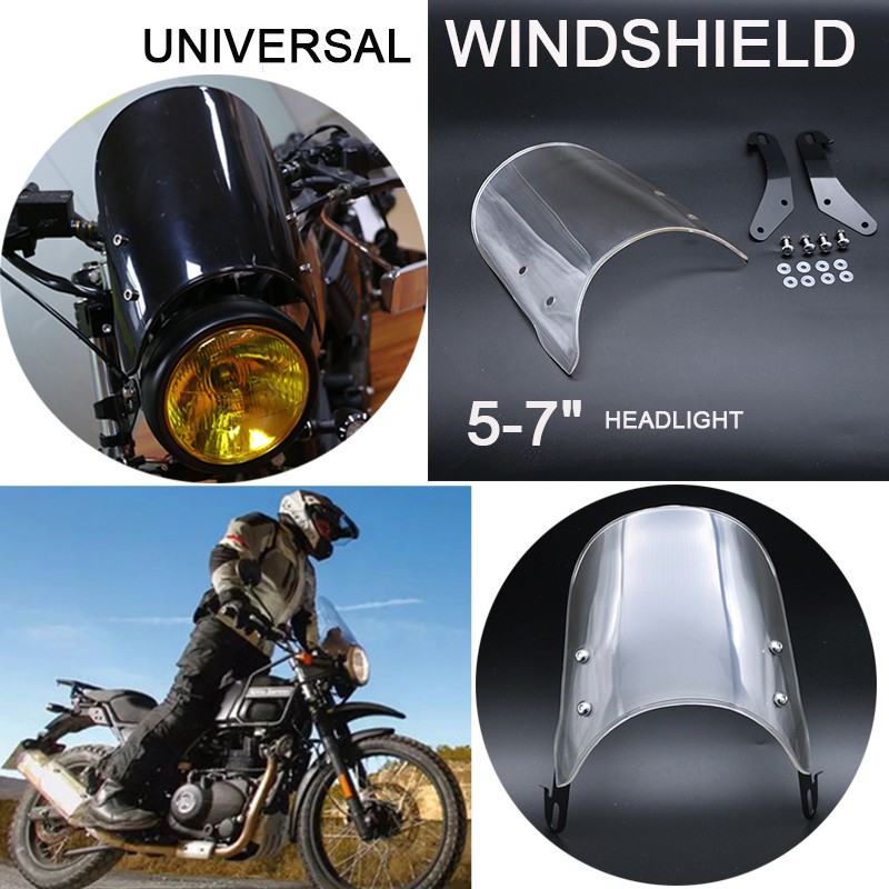 Universal Motorcycle Headlight Round Windshield Windscreen With Bracket ...