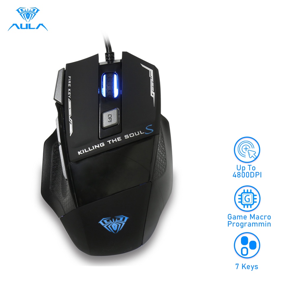 AULA S12 Gaming Mouse up to 4800 DPI with 7 Customized Marco Keys ...