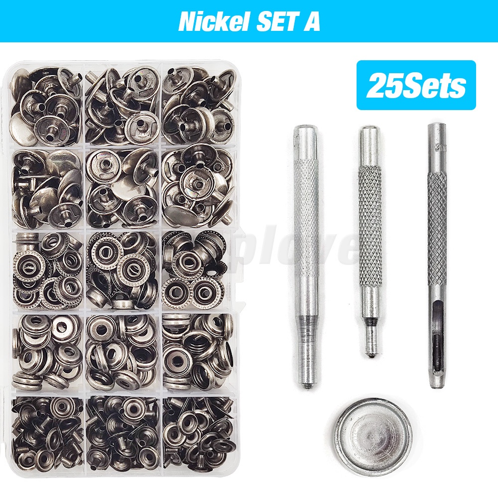 25 Sets 12.5/15/17/20mm Metal Press Stud Snap Button Popper Fastener ...