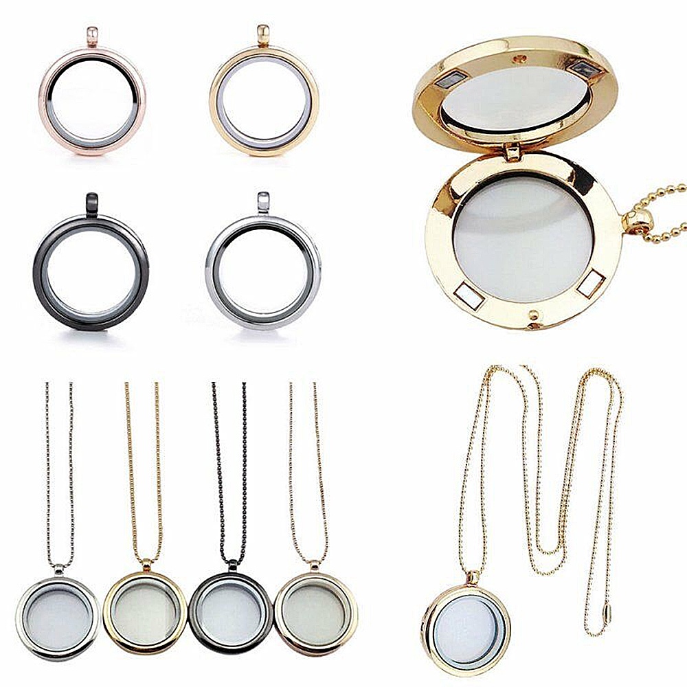3CM Round Glass Locket Stainless Steel Floating Locket Pendant Chain ...