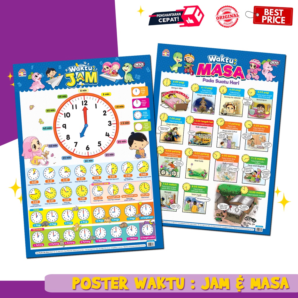 Poster Waktu Jam & Poster Waktu Masa - Pada Suatu Hari [Alat Bantu ...