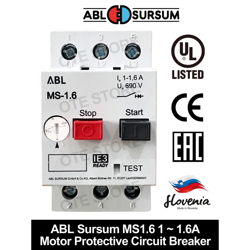 ABL Sursum Motor Protective Circuit Breaker / Auxiliary Contact Switch 1NO 1NC / Insulated ...