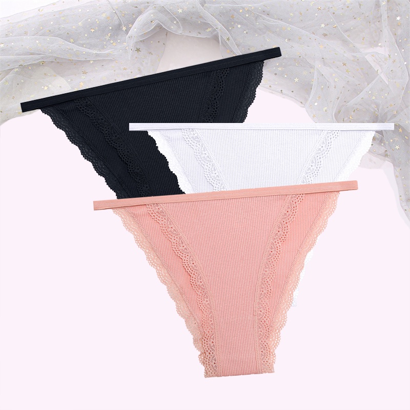 FINETOO 3Pcs/set Women's Cotton Lace Briefs S-XLComfortable Underwear ...