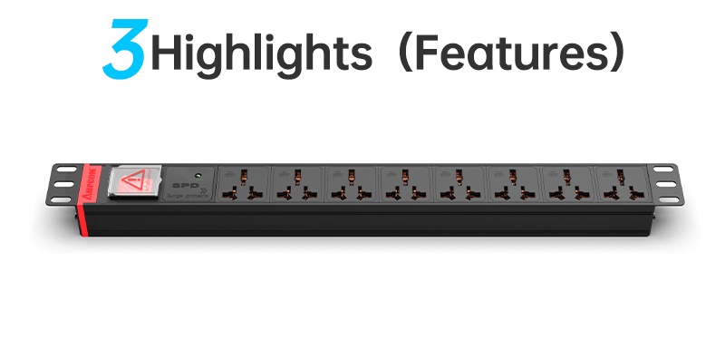AMPCOM 19in Universal PDU 8 Outlets with Master Switch Lightning ...