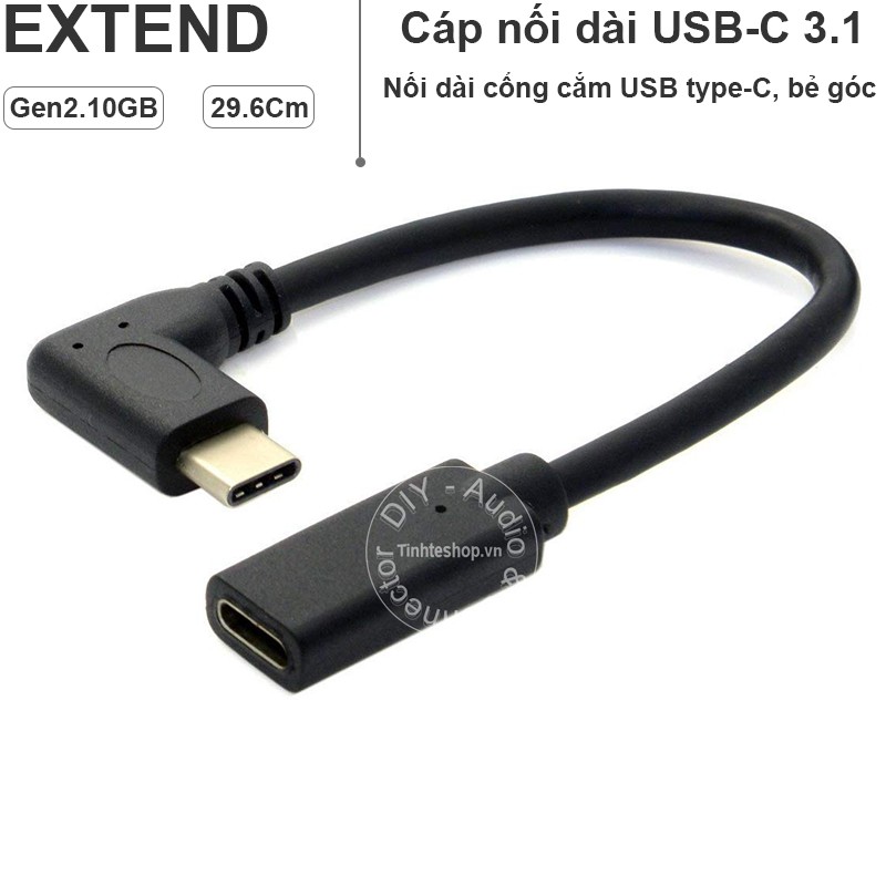 Usb type-C 3.1 gen2 10Gbps 4K60Hz extended cable 1 male end 1 female end bent angle 29Cm ...