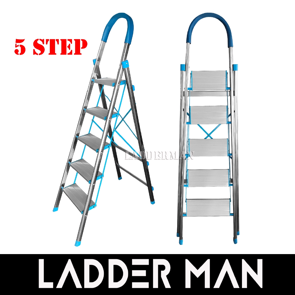 5 Step Stainless Steel Aluminium Pedal Foldable Stool Ladder with Soft ...