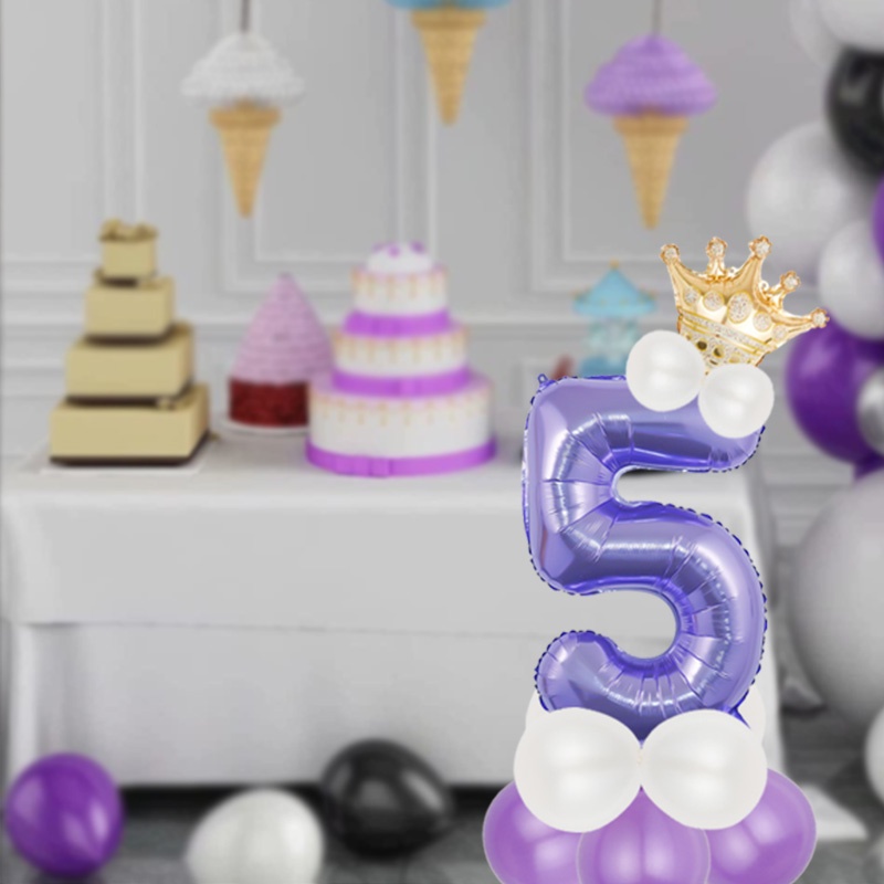 15 Pcs 32 Inch Purple Number Foil Balloons Mini Crown Latex Balloons ...