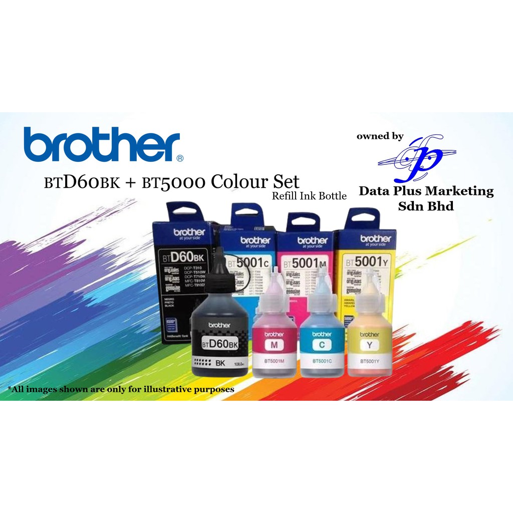Brother BTD60BK + BT5000 Colour Set - Original refill ink.(B,C,M,Y ...