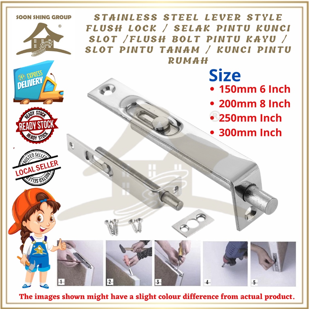 Stainless Steel Lever Style Flush Lock Selak Pintu Kunci Slot Flush ...