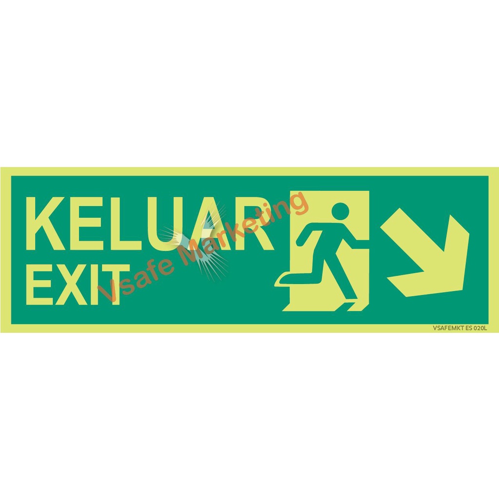 Exit Keluar Escape Glow in the dark vinyl sticker safety signage with ...