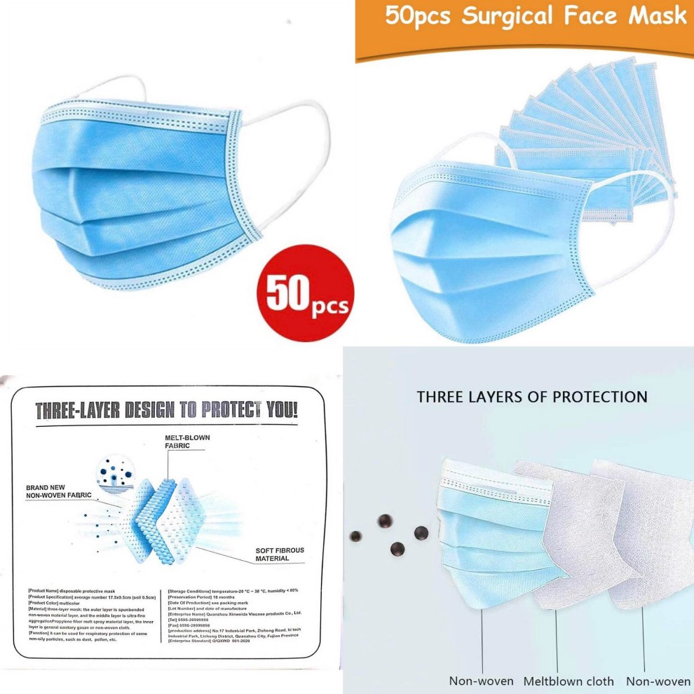 🔥Face Mask 3-Ply - Anti-dust/Dust Proof (50 Pcs) face mask (no box) 🔥 ...