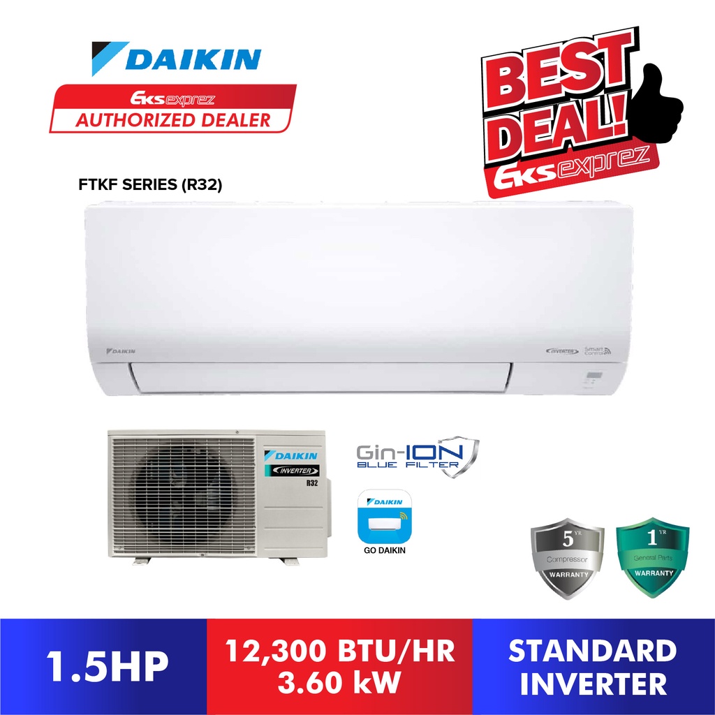 Daikin FTKF Series (R32) Standard Inverter Aircond (Built-in Wifi) 1HP/1.5HP/2HP/2.5HP FTKF25C ...