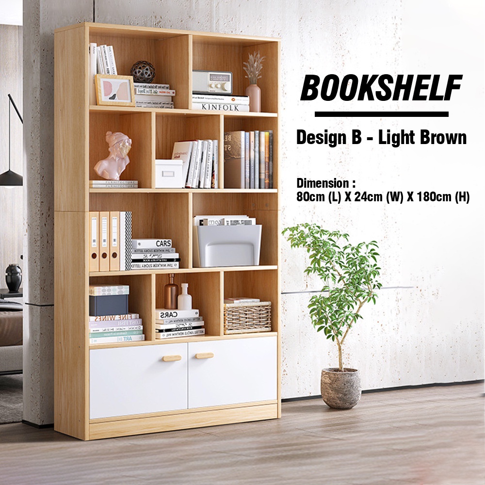 [OneHome] Bookshelf Cabinet Cupboard Rack Drawer Wood Book Rak Kabinet ...