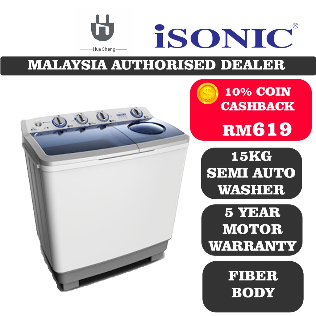 ISONIC Twin Tub Semi Auto Washing Machine (15kg) CTWM-1500 | Shopee ...