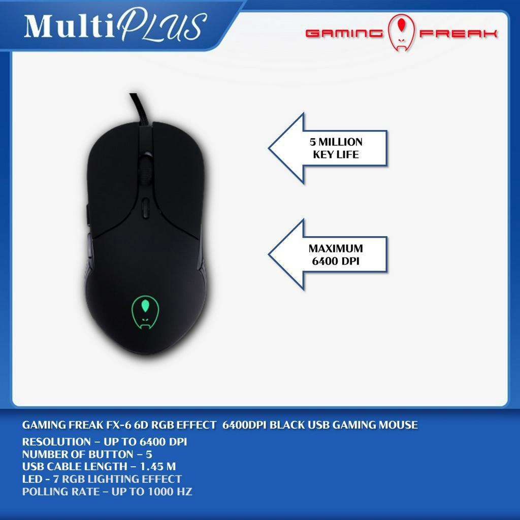 GAMING FREAK FX-6 6D RGB EFFECT 6400DPI BLACK USB GAMING MOUSE | Shopee ...