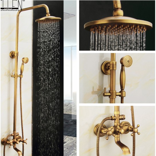 Wall Mounted Bathroom Rain Shower Set Antique Bronze Rainfall Shower ...