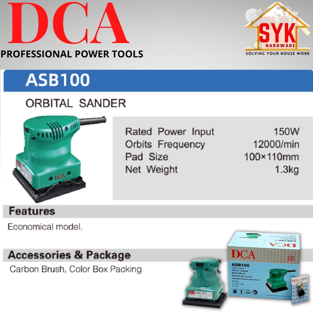 SYK (FREE SHIPPING) DCA Combo Set ASB100 Orbital Sander+ AMP02-6 ...