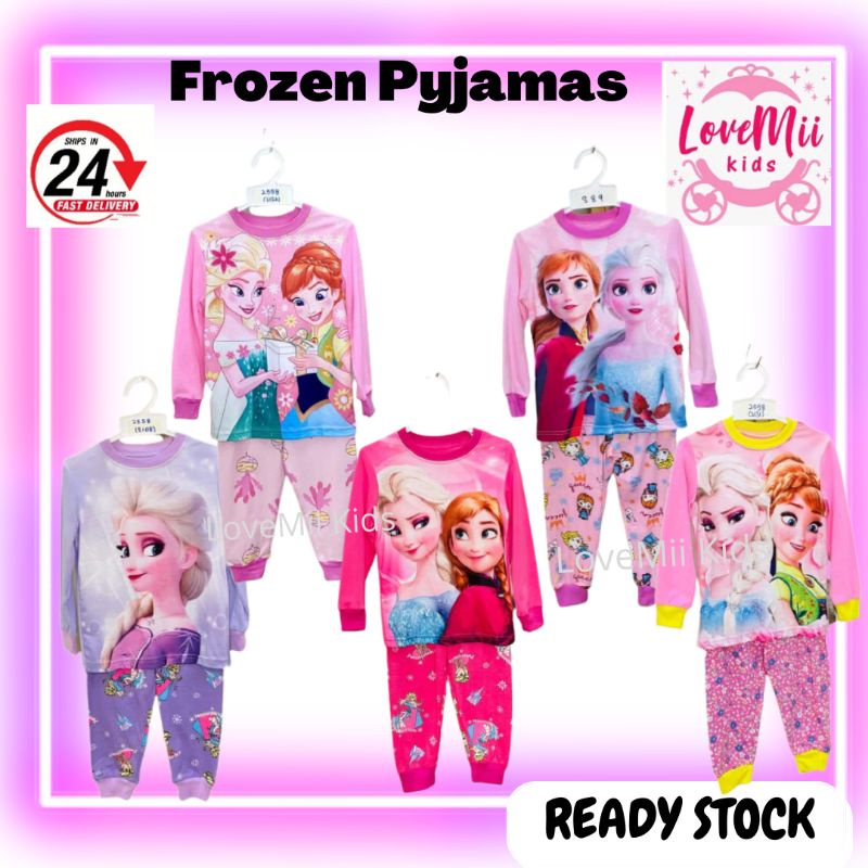 Pyjamas Frozen Kids Girls Pajamas Cotton Long Sleeve Pants/Baju tidur ...