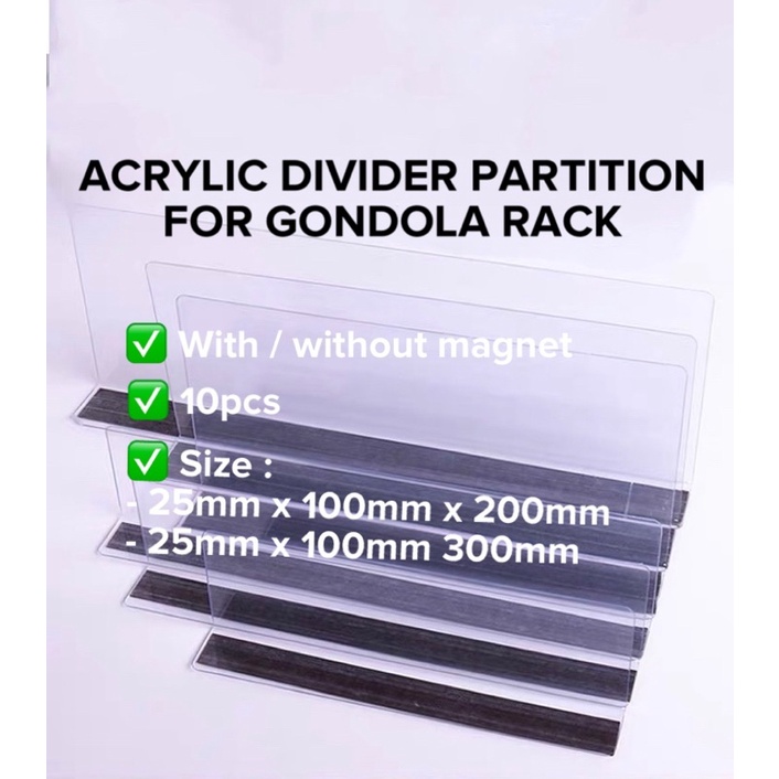 10pcs Divider Partition Acrylic with magnet for gondola rack | Shopee ...