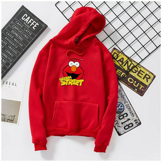 💖iS💖 Ready Stock Women Men Sesame Street Elmo Hoodie Long Sleeve Plus ...