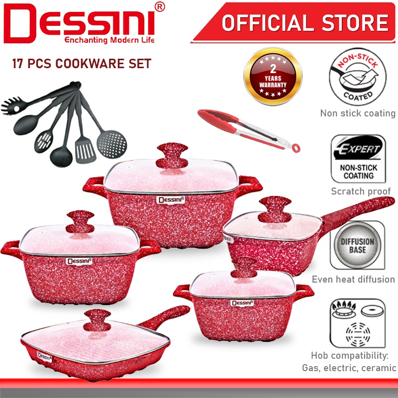 DESSINI ITALY 17 Pcs Casserole Die Cast Aluminium Non Stick Pot Bowl ...