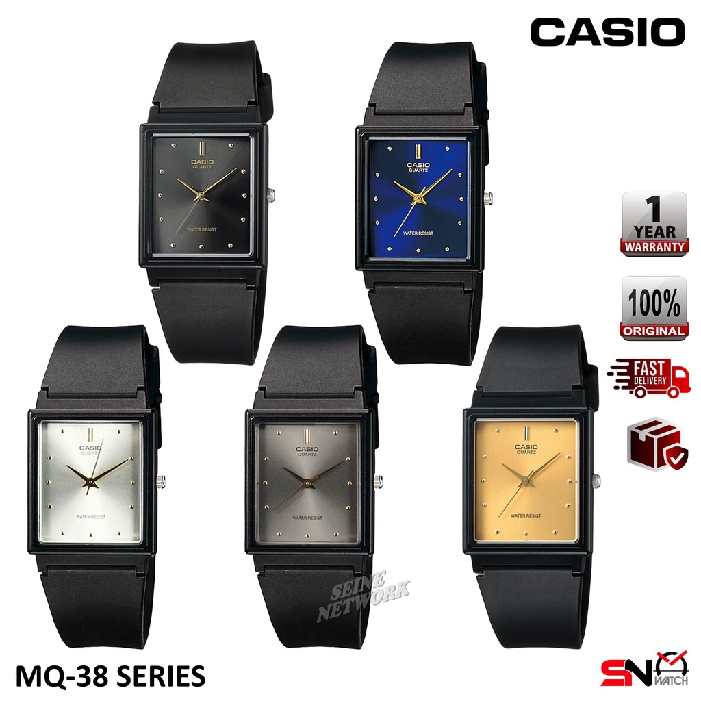 Casio MQ-38 Small Size Square Face Quartz Analog Black Resin Band ...