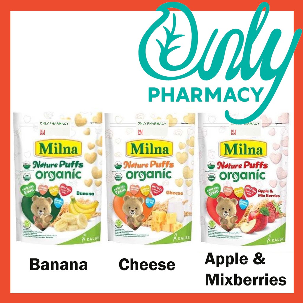 Milna Nature Puffs Organic (Cheese / Banana / Apple&Mix Berries) 15g ...