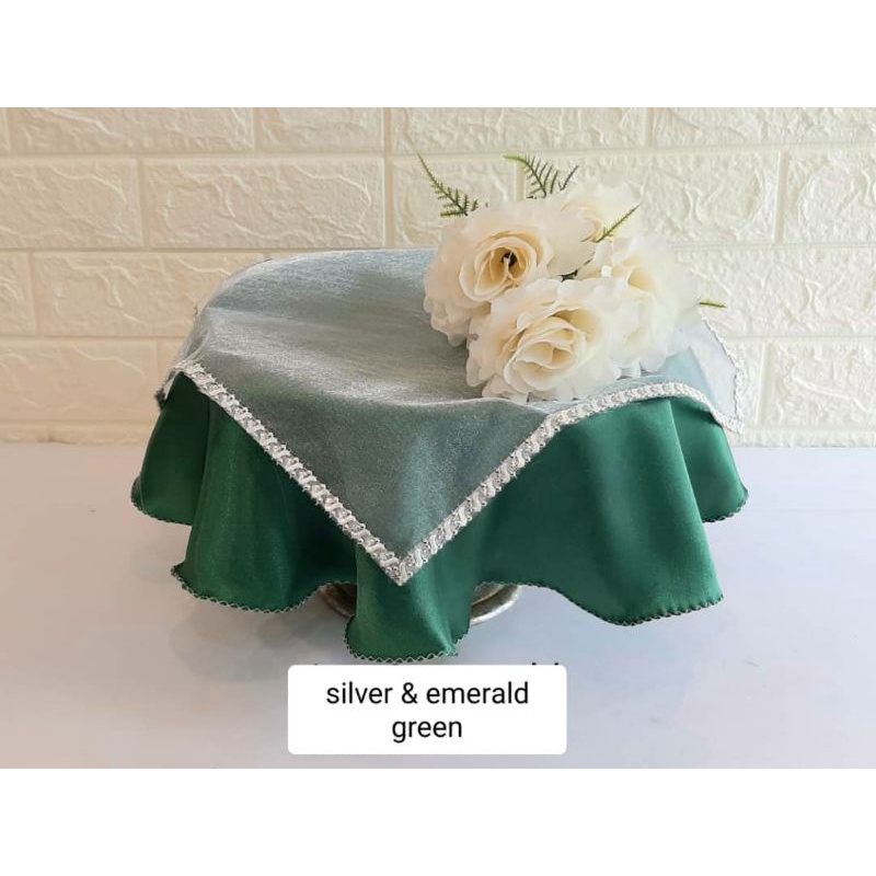 Alas Dulang Kain Organza 4segi Manik silver 36cm X 36cm +Kain satin ...