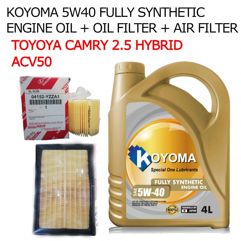 TOYOTA CAMRY 2.5 HYBRID ACV50 OIL FILTER + AIR FILTER + KOYOMA 5W40 ...