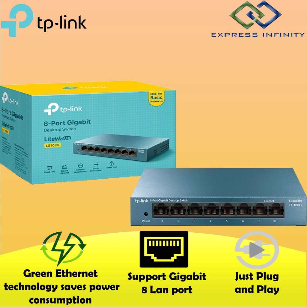 TP-Link LS108G 8-Port Gigabit 10/100/1000Mbps Desktop Network Ethernet ...