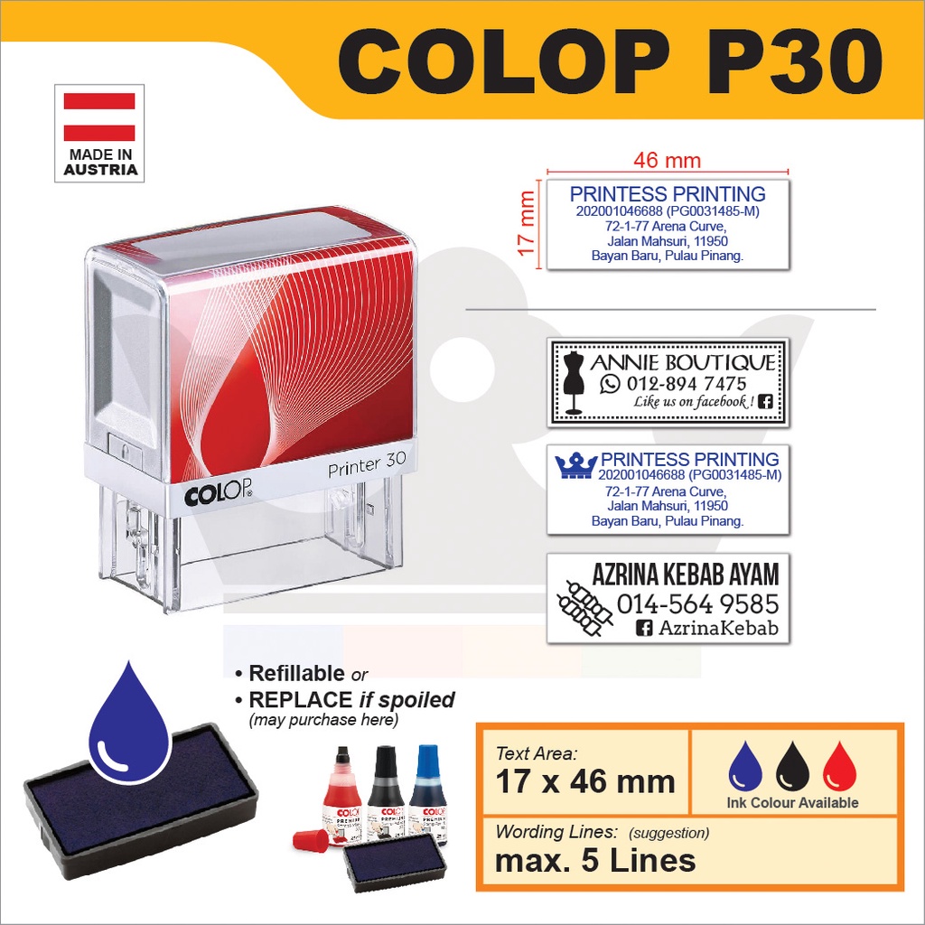 * Same Day post * Rubber Stamp Colop P10lP20|P30|P40|P50lP60 Cop (CHAT DETAIL | INK BIRU) 1PM ...