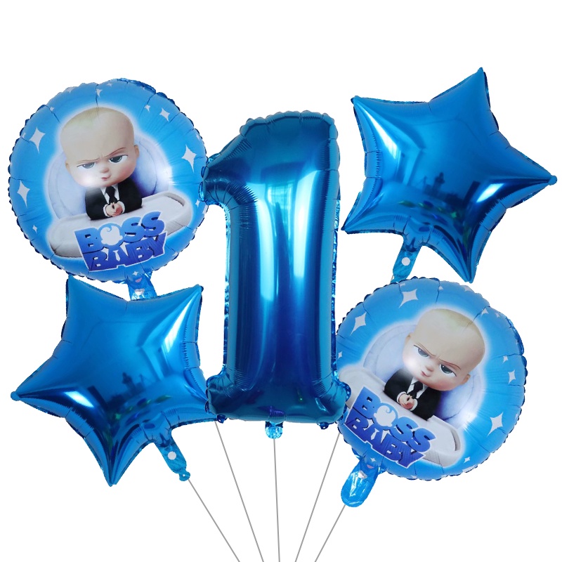 In Stock 1Set Baby Boss Baby Balloons Blue Digital Foil Balloons Baby ...