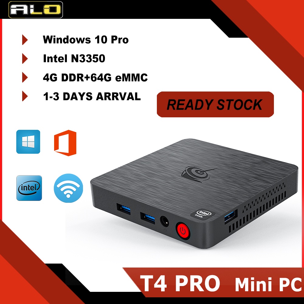 🔥Pre-activated Win10 Pro🔥 ALO T4PRO Mini PC Office 4G+64G eMMC Intel N3350 Portable Computer ...