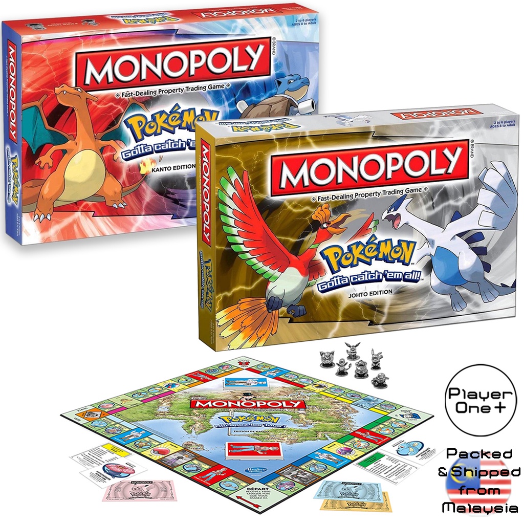 Monopoly Pokemon Kanto Edition & Johto Edition Board Game Kids Family ...