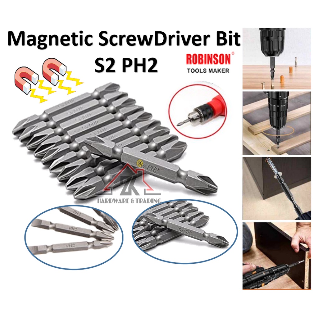 Philips S2 PH2 65mm 100mm Magnetic Screwdriver Bit Double End Cross ...